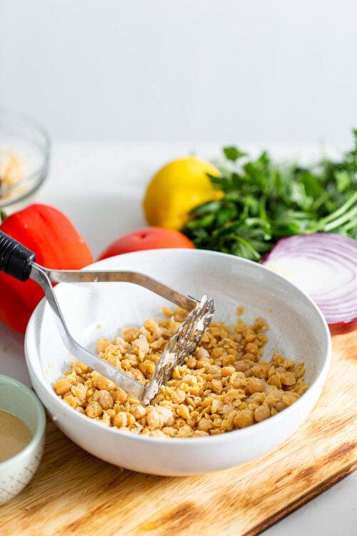 Grain-Free Mashed Chickpea Tabouleh Salad -Running on Real Food