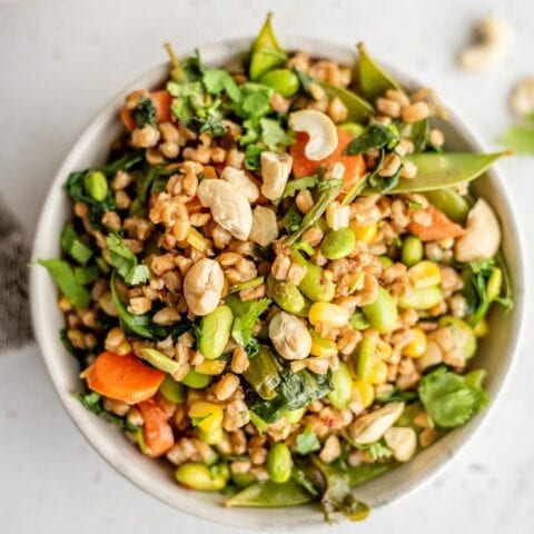 Fried Farro with Spinach and Edamame - Running on Real Food