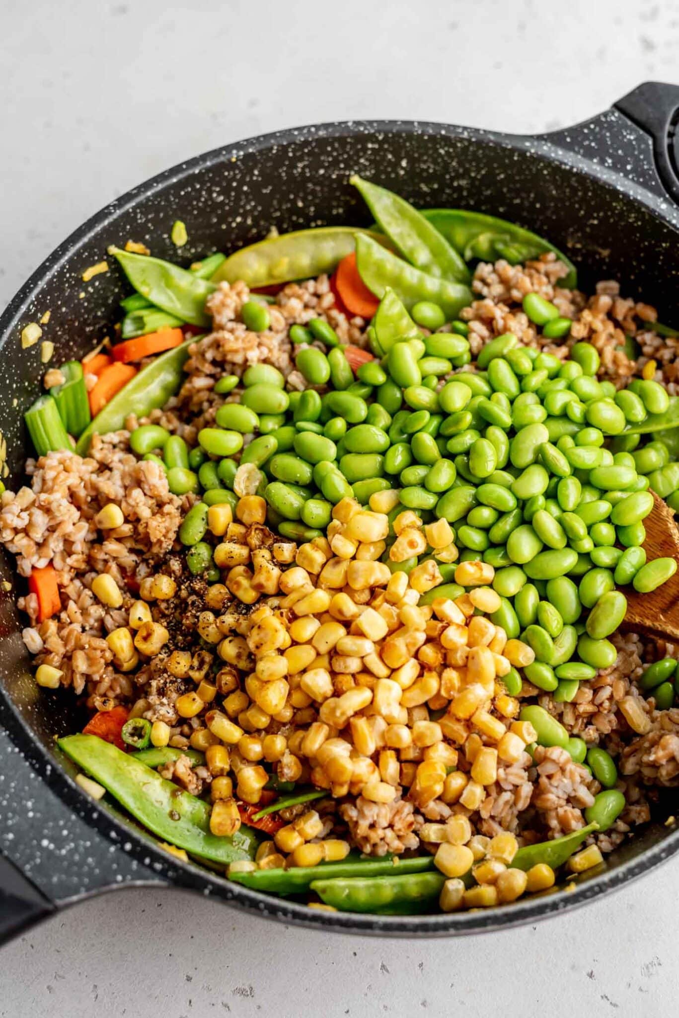 Vegan Fried Farro with Edamame - Running on Real Food