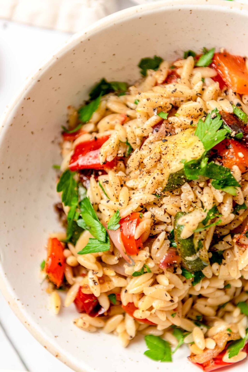 Lemon Garlic Orzo with Roasted Vegetables
