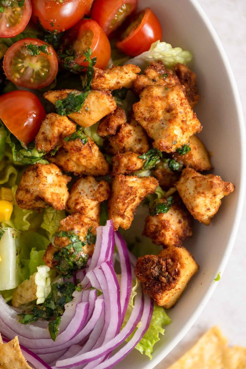 Santa Fe Salad with Cilantro Lime Dressing and Crispy Baked Tofu