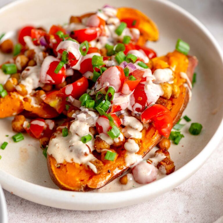 Baked Mediterranean Sweet Potatoes - Running on Real Food
