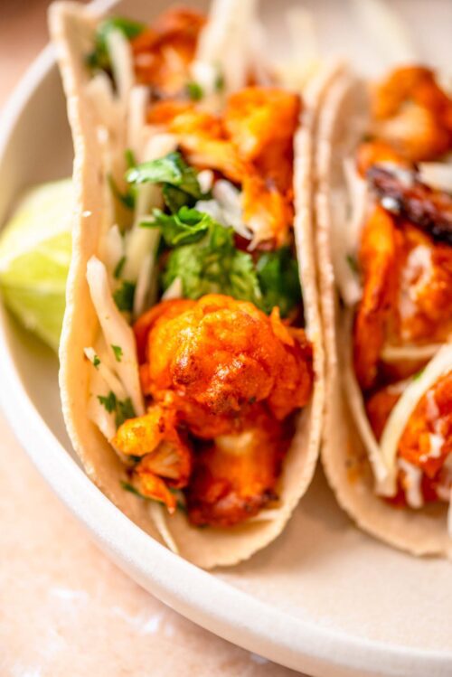 Buffalo Cauliflower Tacos - Running on Real Food